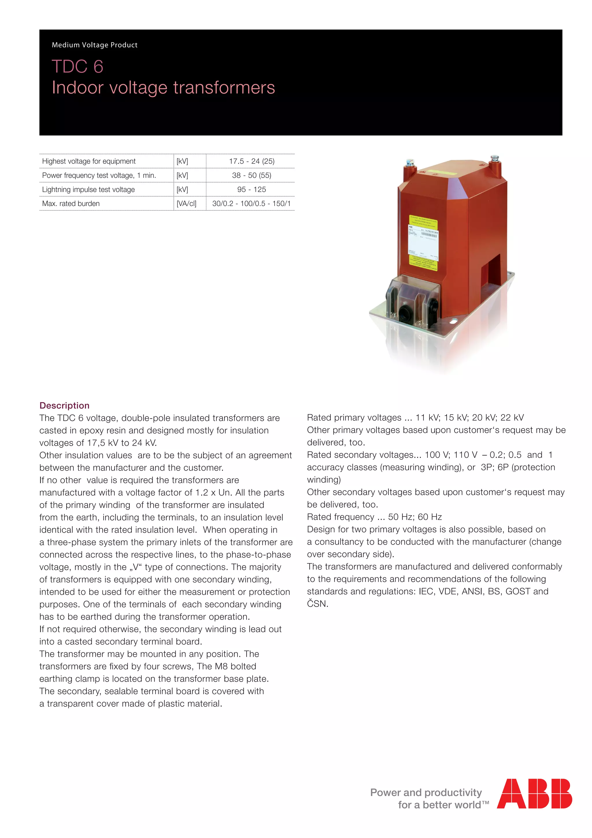 ABB TDC Voltage Transformer - ABB MV Medium Voltage Transformer ...