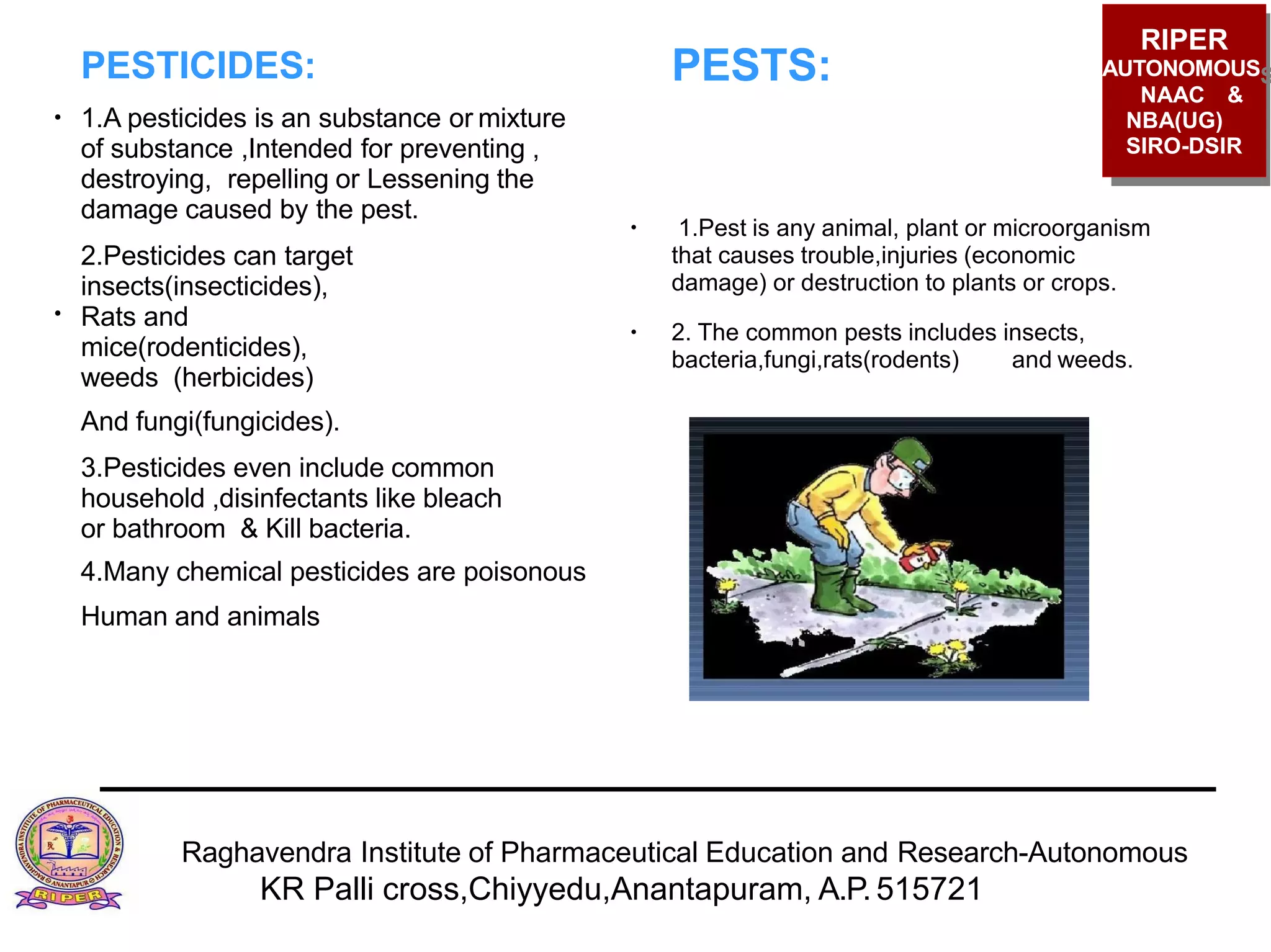 Pesticide Used in Agriculture and Quantification of Organophosphorus ...