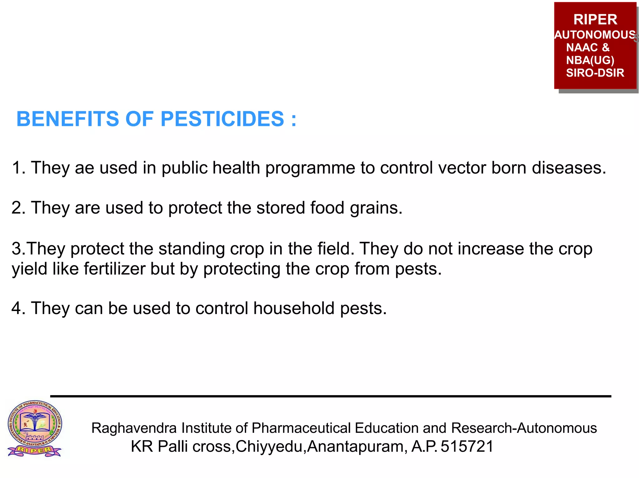 Pesticide Used in Agriculture and Quantification of Organophosphorus ...