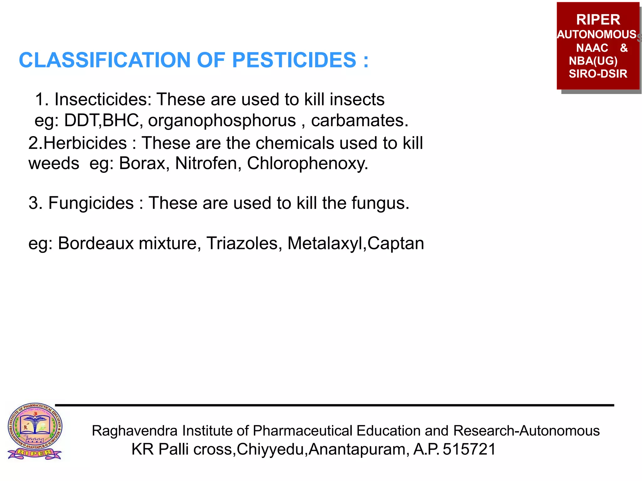 Pesticide Used in Agriculture and Quantification of Organophosphorus ...