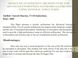 First phase slide presentation on "ANALYZING THE EFFECTIVENESS OF THE ADVANCED ENCRYPTION ...