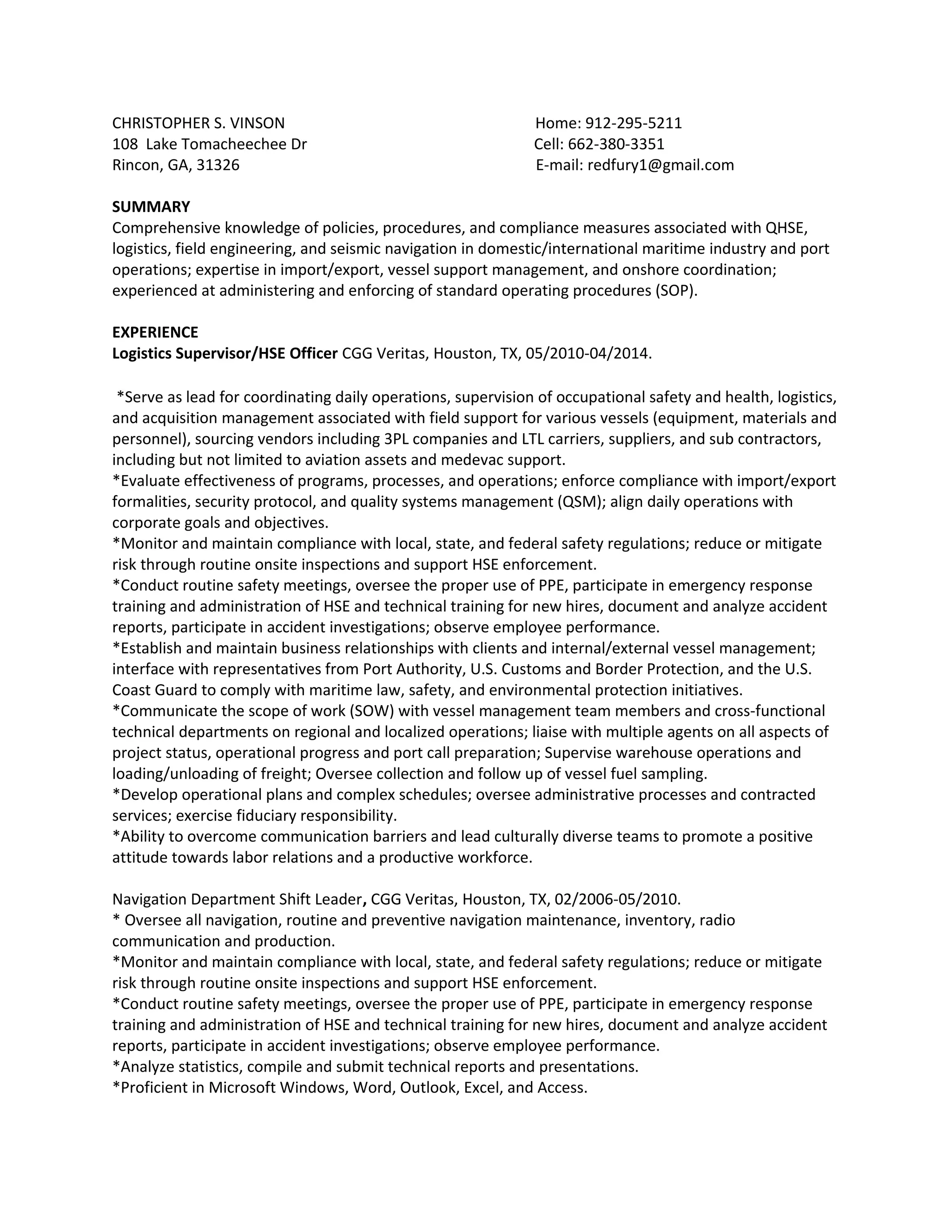 Logistics and HSE Supervisor_2015 | DOC