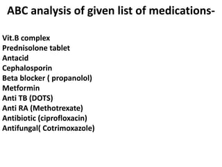 Abc analysis of given list of medication | PPT