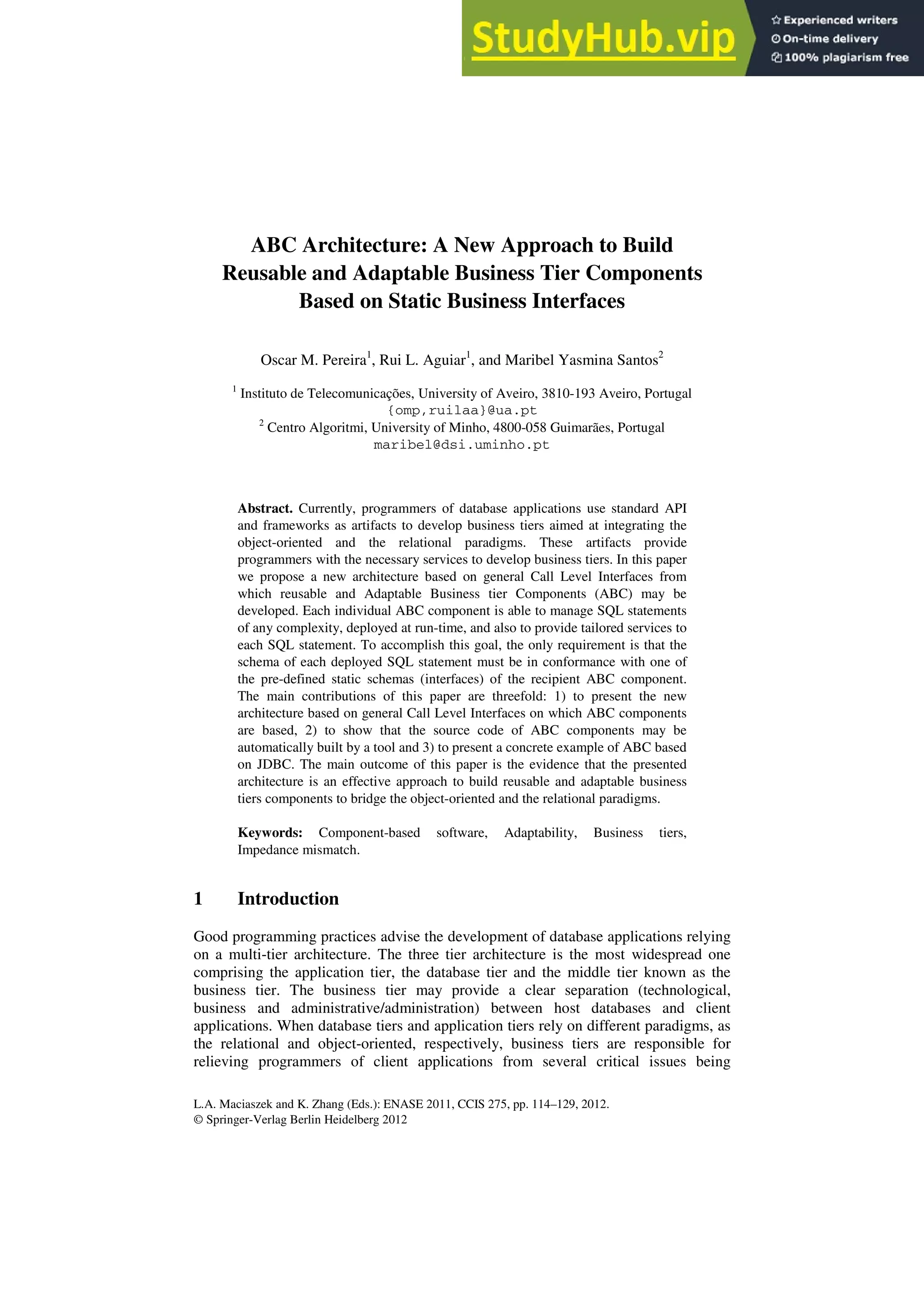 ABC Architecture A New Approach To Build Reusable And Adaptable Business Tier Components Based ...