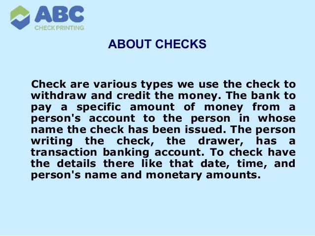 ABC Check Printing-Types of Checks