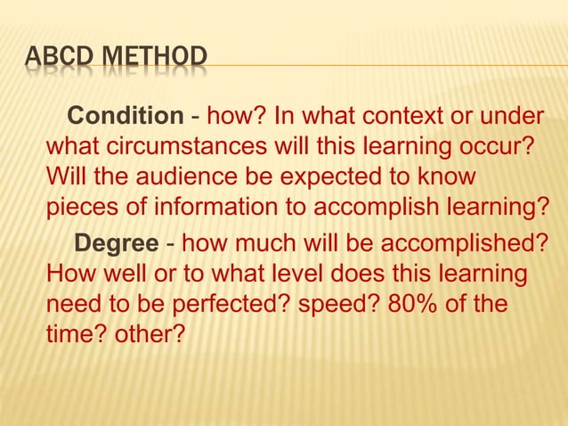 ABCD Method of writing Instructional Objectives | PPTX
