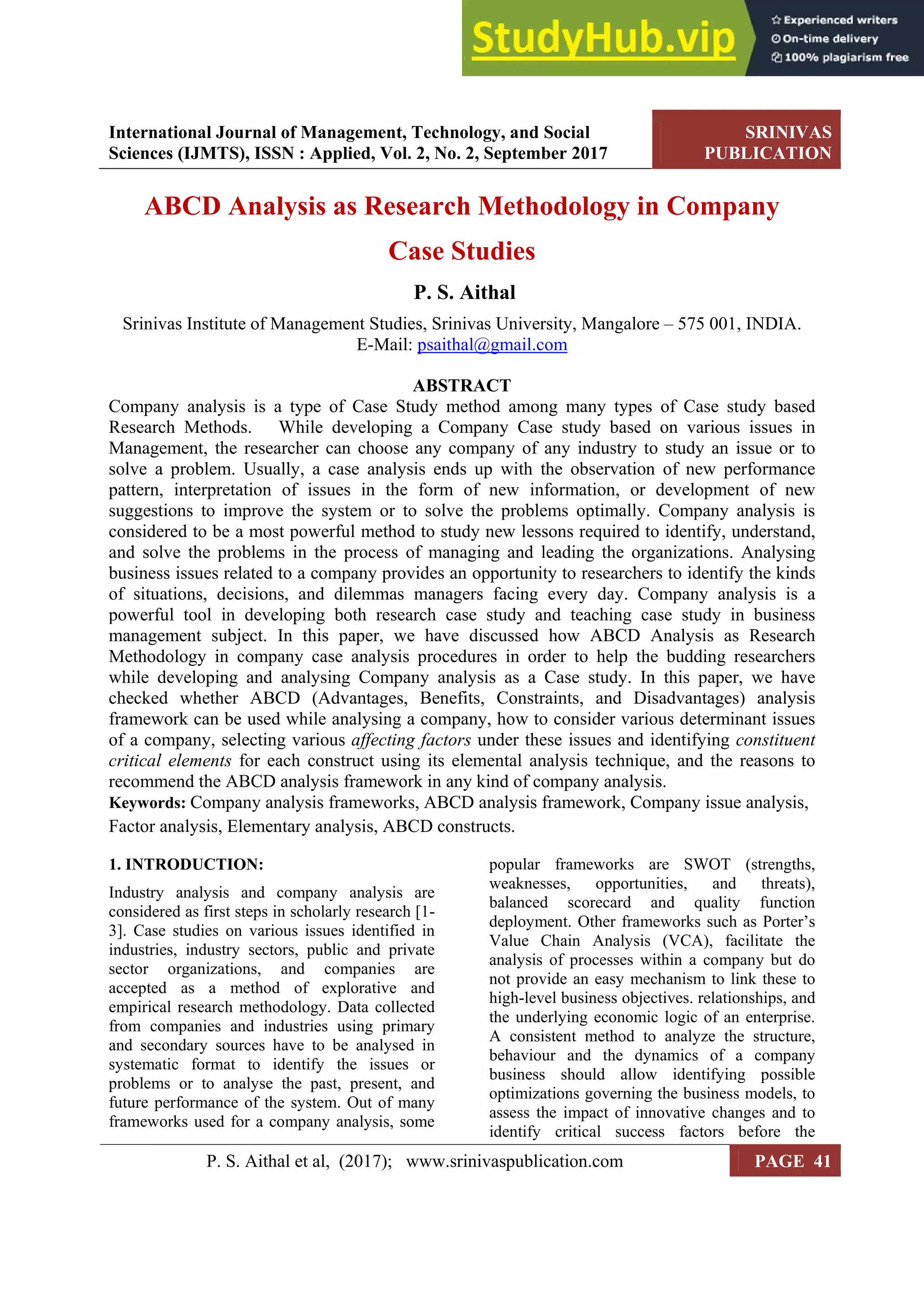 ABCD Analysis As Research Methodology In Company Case Studies | PDF
