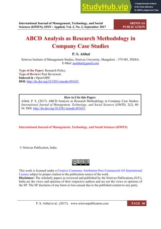 ABCD Analysis As Research Methodology In Company Case Studies | PDF | Business Administration ...
