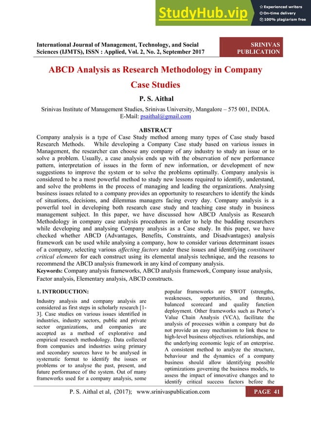 ABCD Analysis As Research Methodology In Company Case Studies | PDF ...