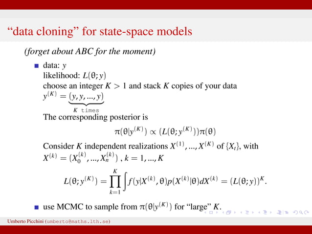 ABC with data cloning for MLE in state space models | PPT
