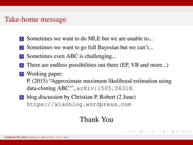 ABC with data cloning for MLE in state space models | PPT