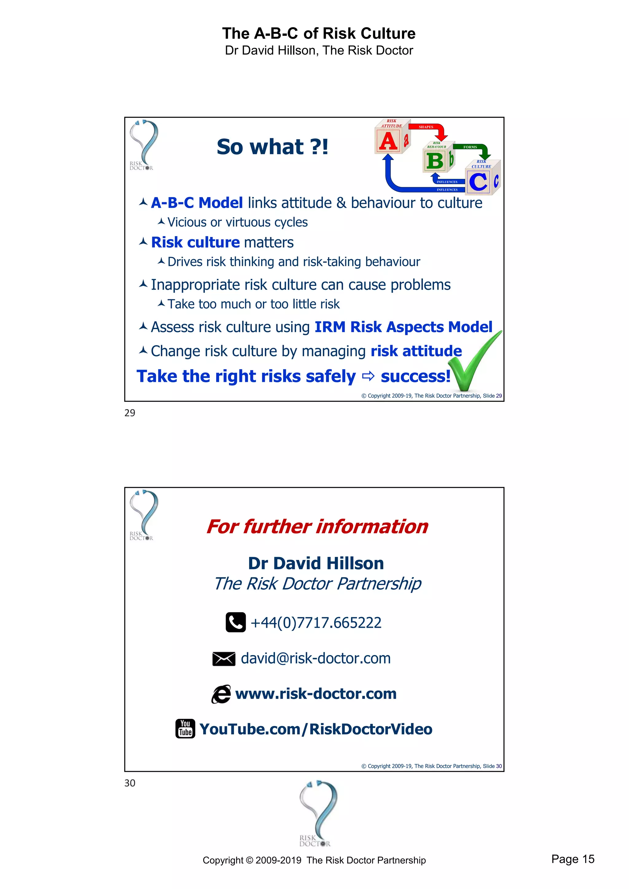 ABC of risk culture. Dr David Hillson | PDF