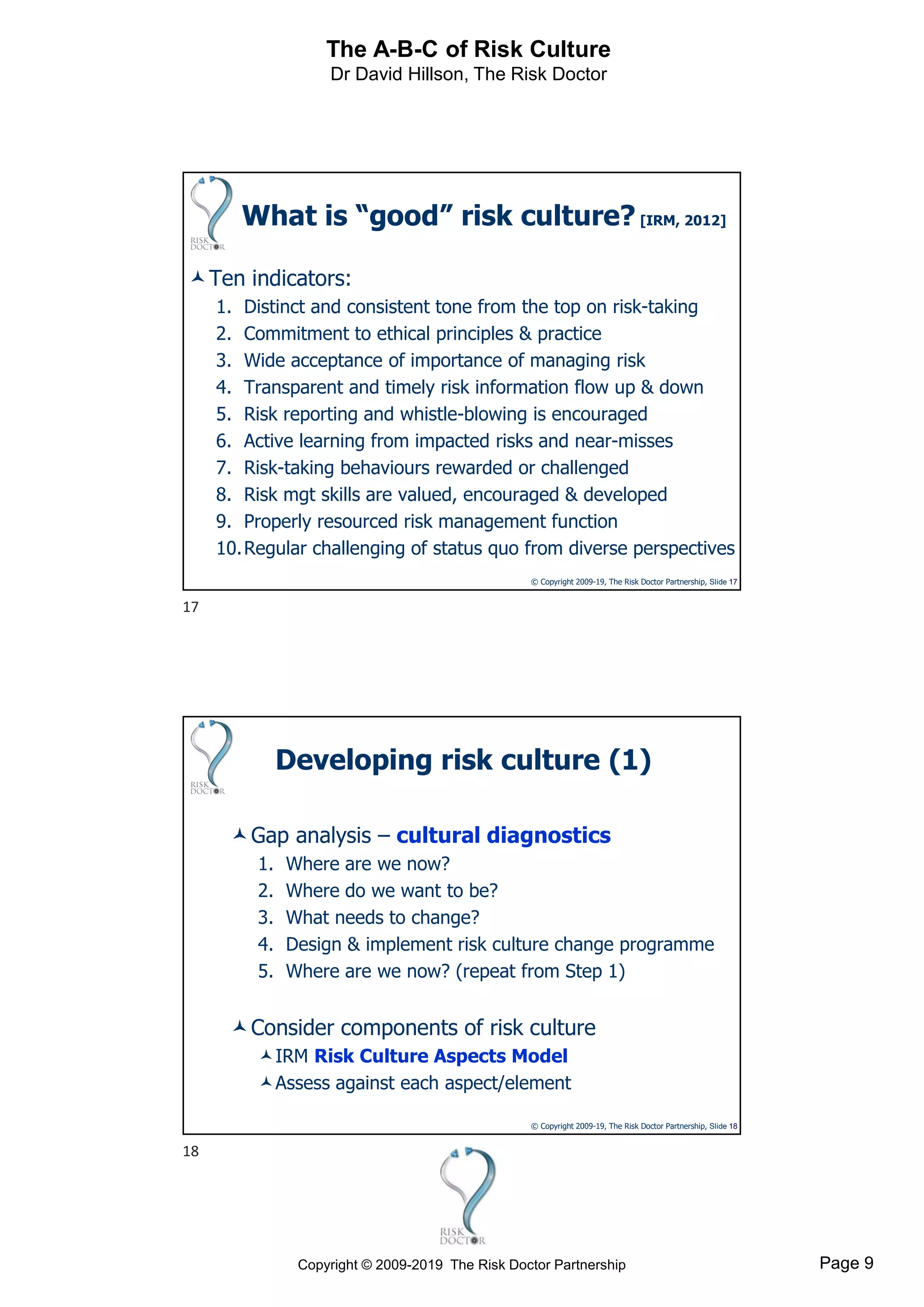 ABC of risk culture. Dr David Hillson | PDF | Business | Business and ...