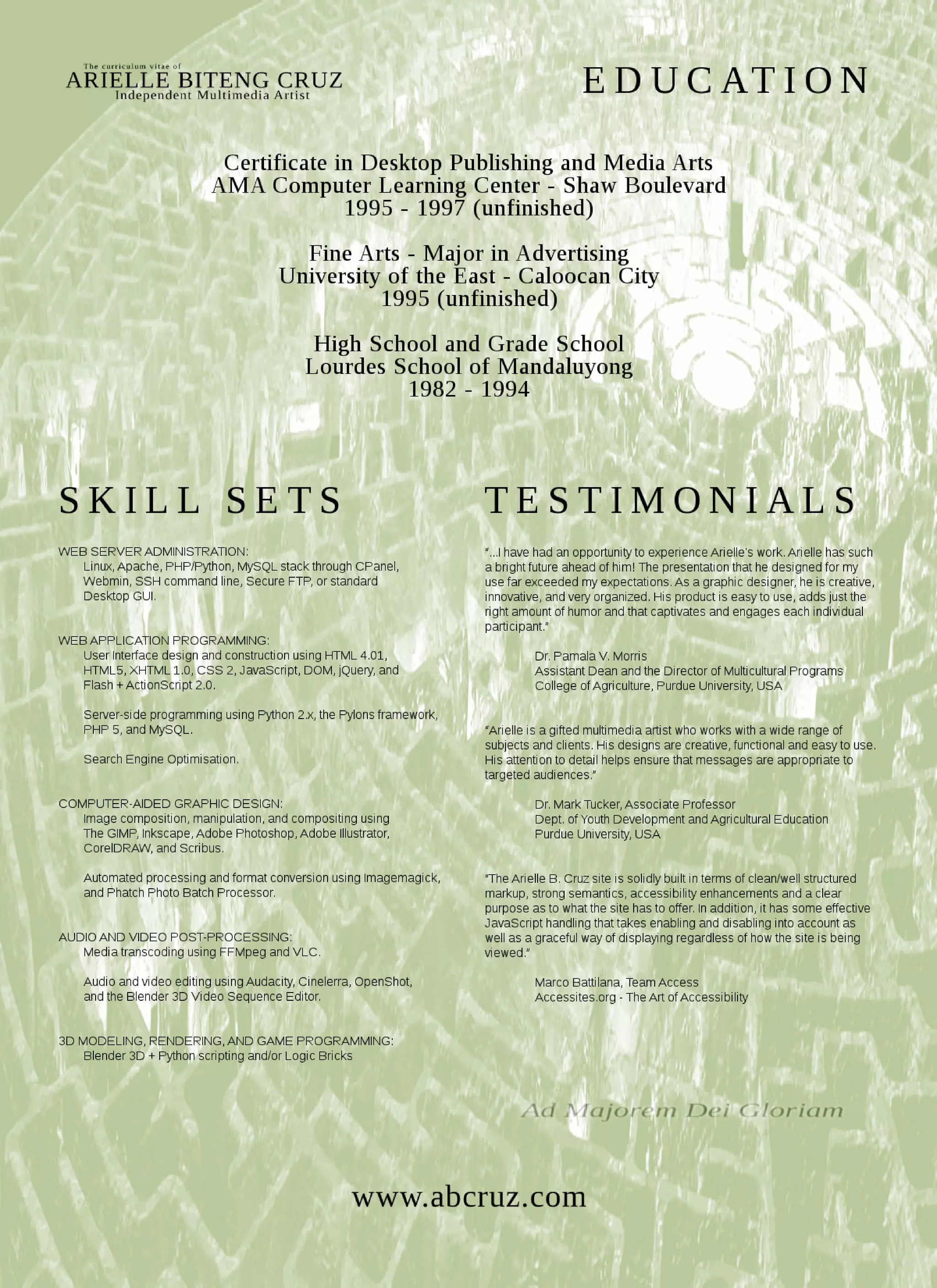 Curriculum Vitae of Arielle B Cruz | PDF