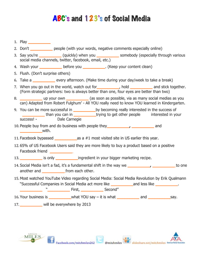 ABC's & 123's of Social Media Handout | DOC