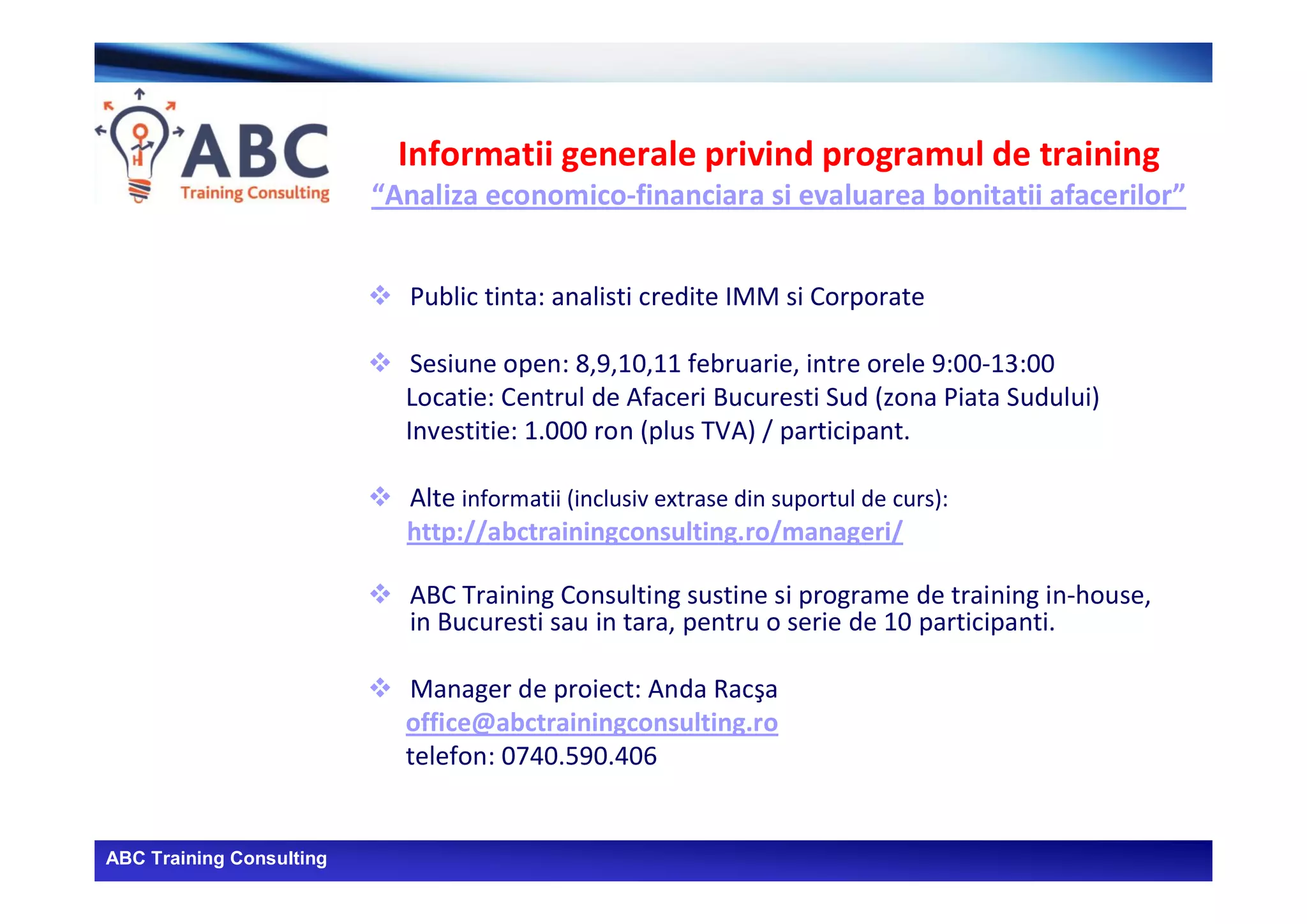 ABC Training Consulting: Cum calculam si interpretam indicatorii financiari? | PDF