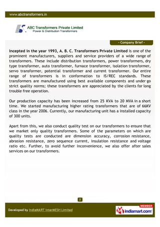 A. B. C. Transformers Private Limited, Noida, Transformers | PDF