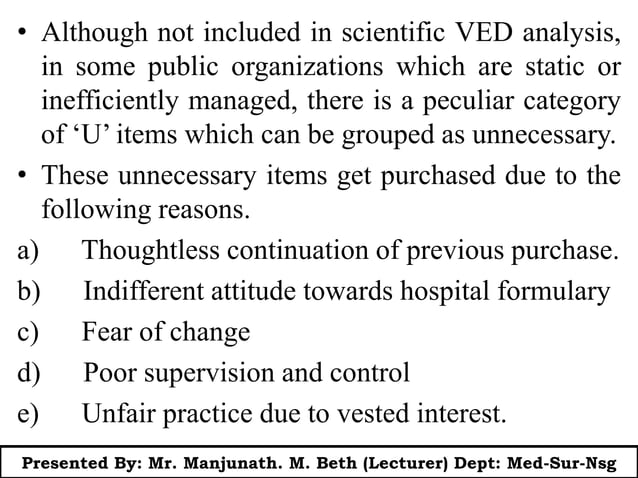 Abc, ved, hml analysis in material management | PPTX
