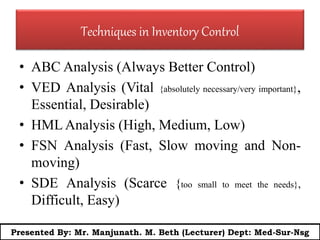 Abc, ved, hml analysis in material management | PPTX
