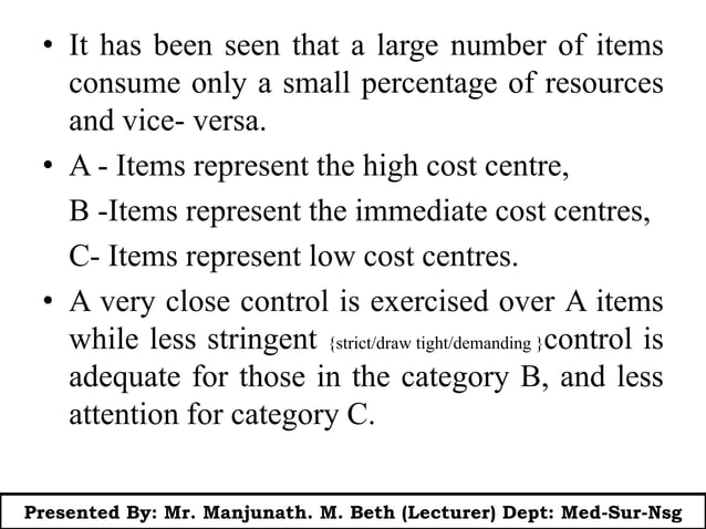Abc, ved, hml analysis in material management | PPTX