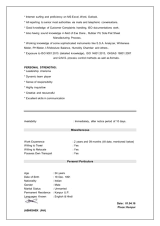 ABHISHEK JHA C.V. March. 2016 | PDF