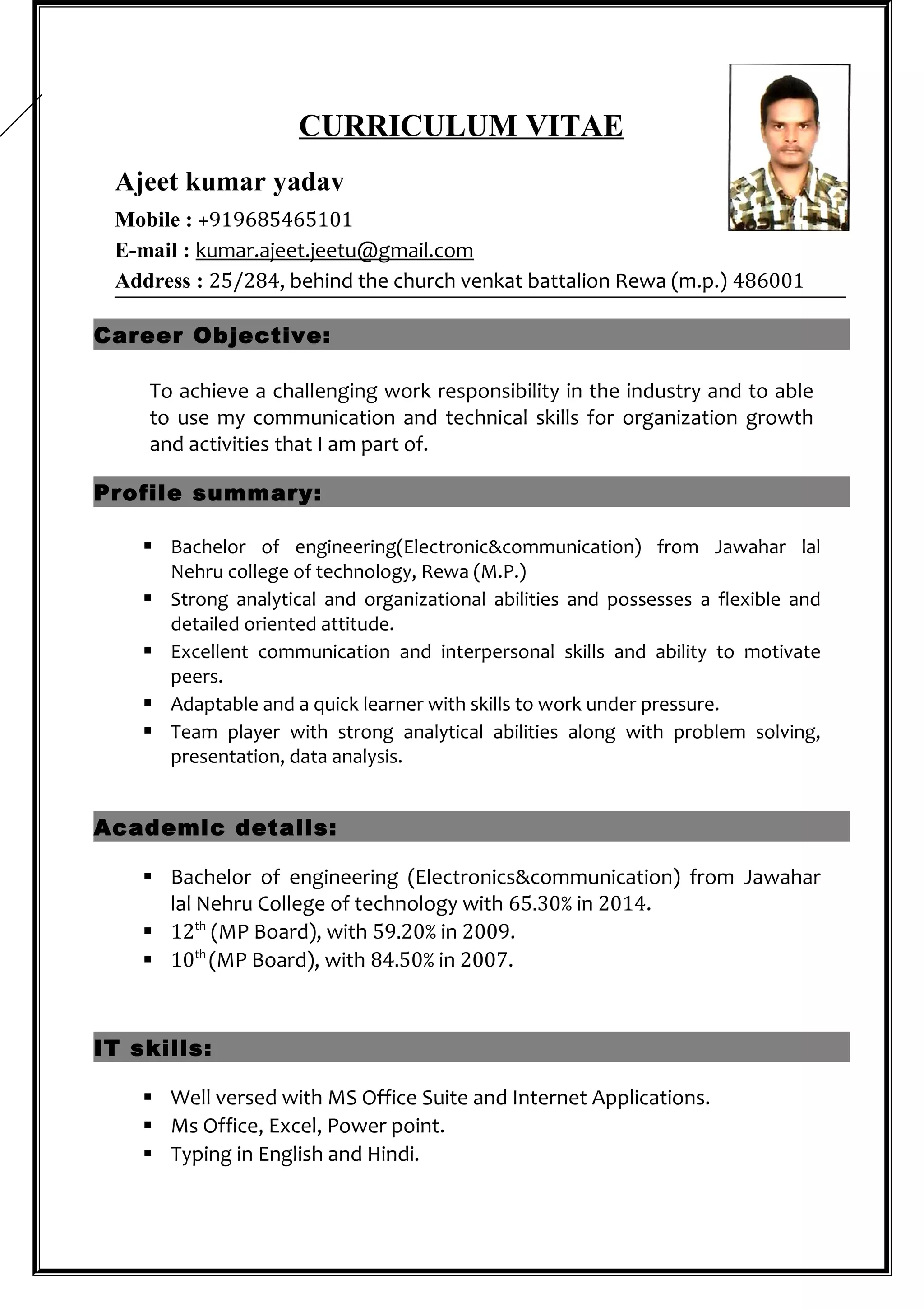 Ajeet CV with picture | DOC