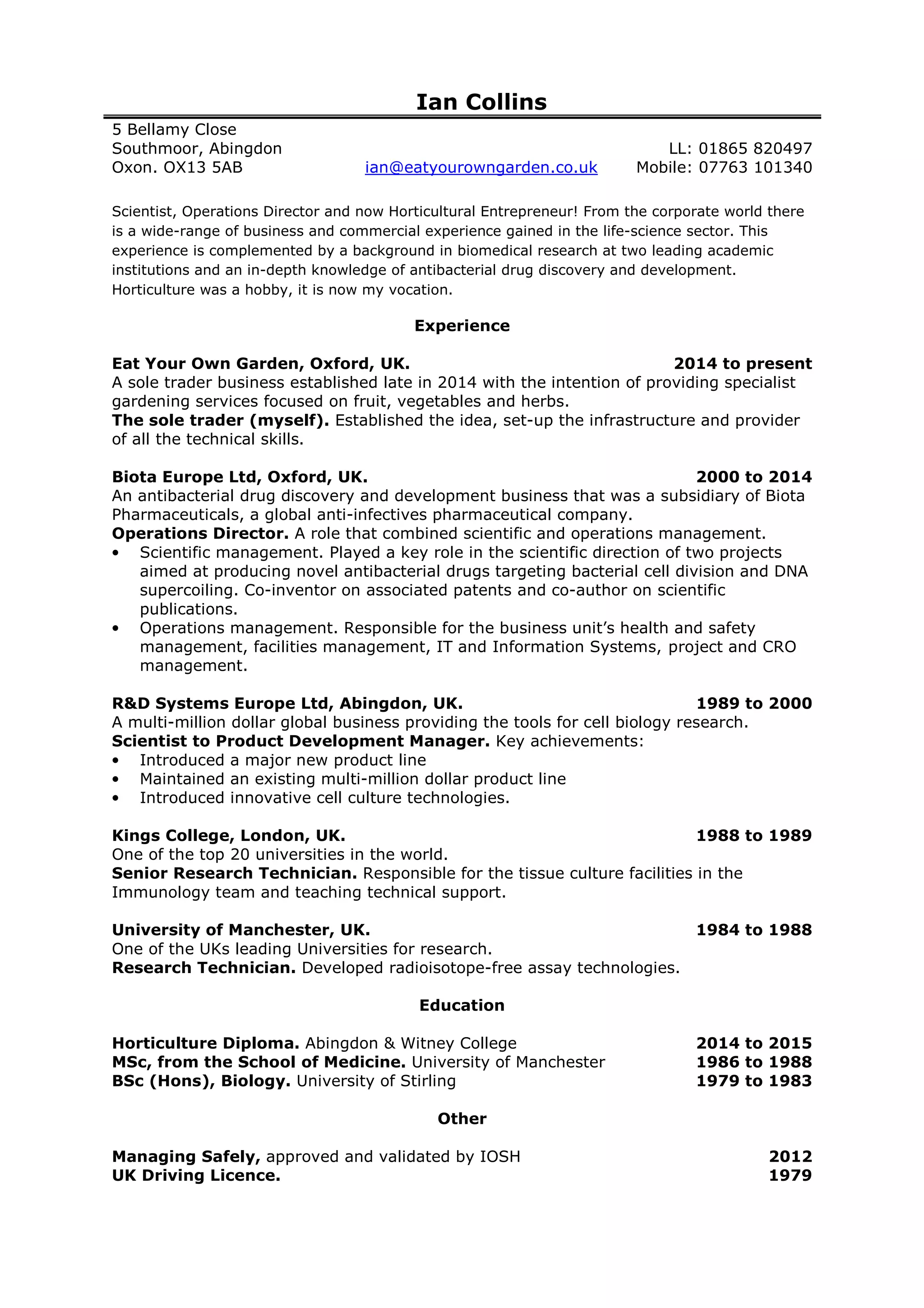 CV_Ian Collins_2015 | PDF