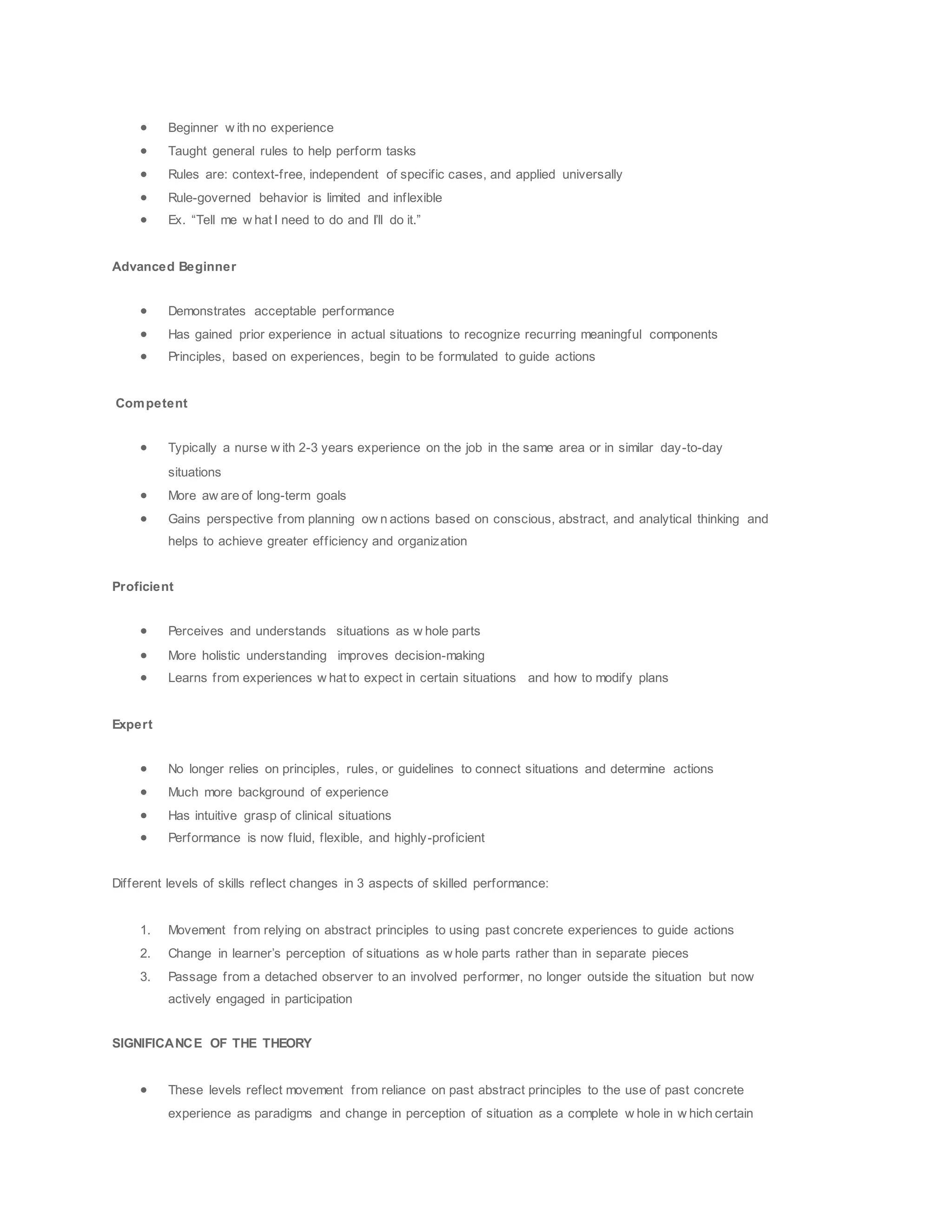 Patricia E. Benner nursing theory | DOCX