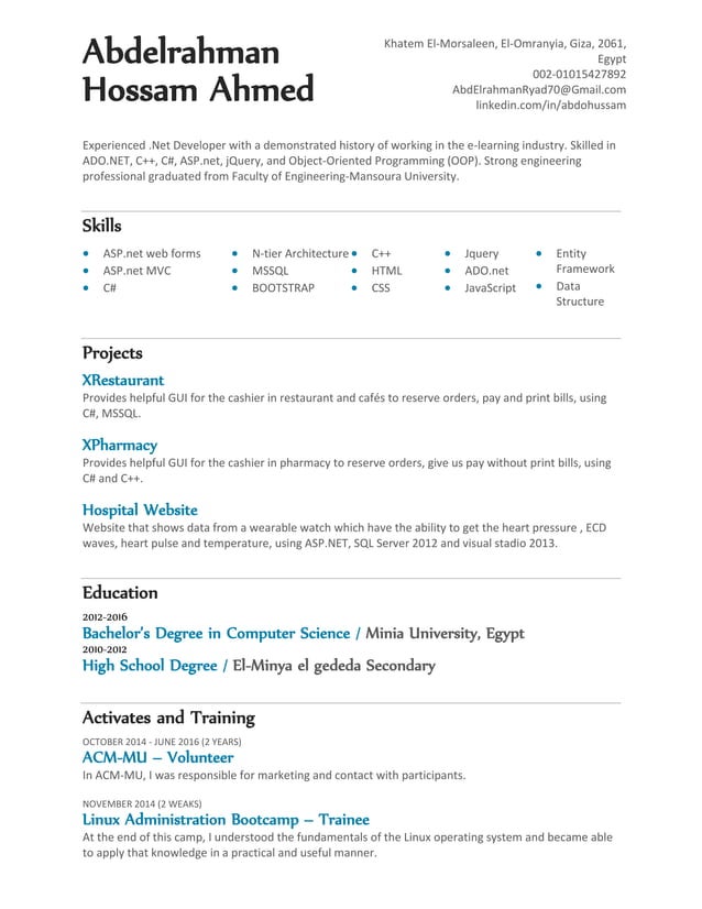 Abdelrahman hussam cv junior .net developer | PDF