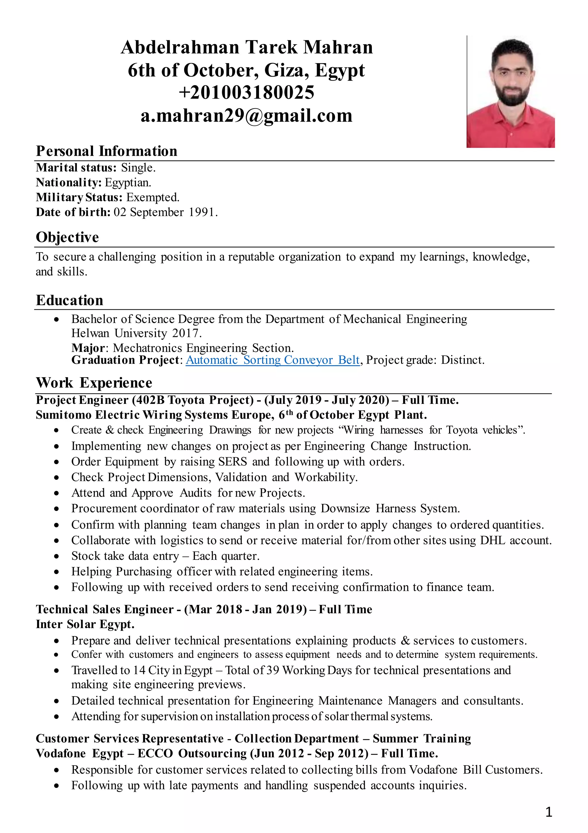 Abdelrahman Mahran CV - Mechanical Engineer. | DOCX