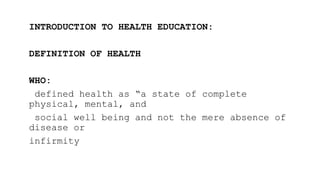 Introduction to health education 17slides | PPT