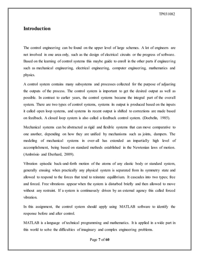 Control engineering assignment | DOCX | Physics | Science