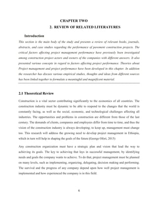 FACTORS AFFECTING ROAD CONSTRUCTION PROJECT PERFORMANCE: A CASE STUDY ...