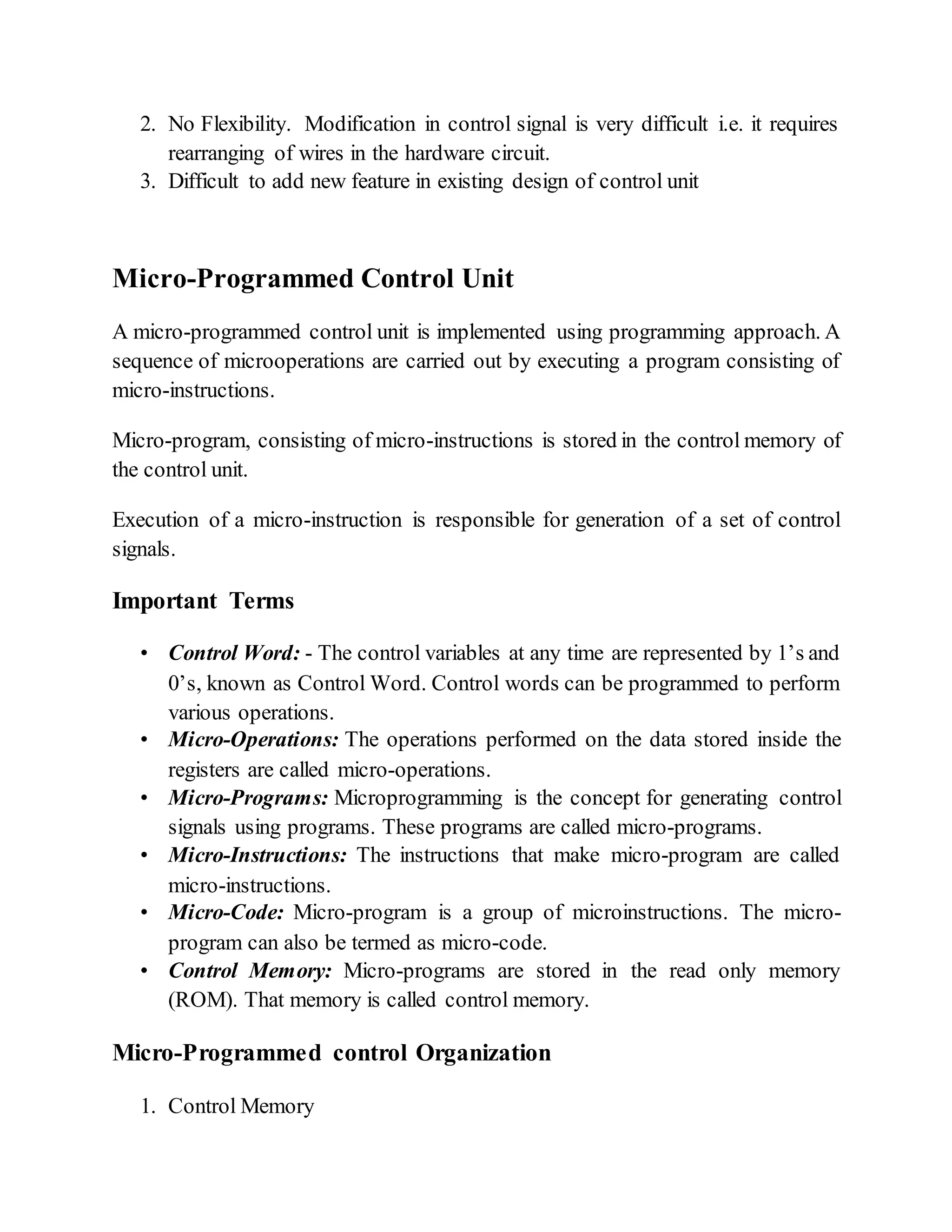 Control Units : Microprogrammed and Hardwired:control unit | DOCX