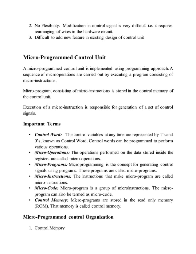 Control Units : Microprogrammed and Hardwired:control unit | DOCX | Programming Languages ...