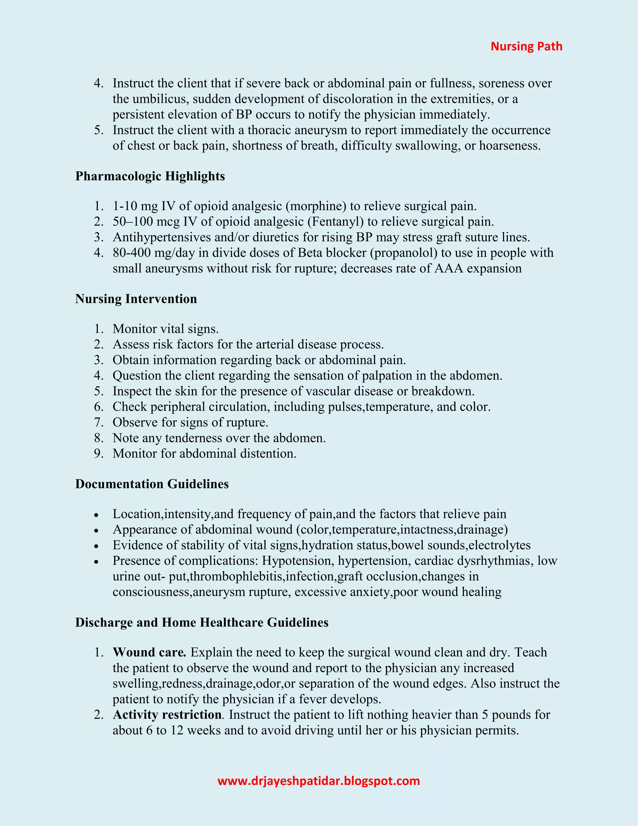 Abdominal Aortic Aneurysm Nursing Care Plan and Management | PDF