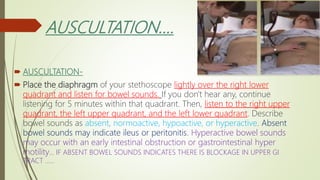 ABDOMINAL ASSESSMENT ASSESSMENT, AUSCULTAION, PERCUSSION & PALPATION ...