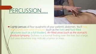 ABDOMINAL ASSESSMENT ASSESSMENT, AUSCULTAION, PERCUSSION & PALPATION ...