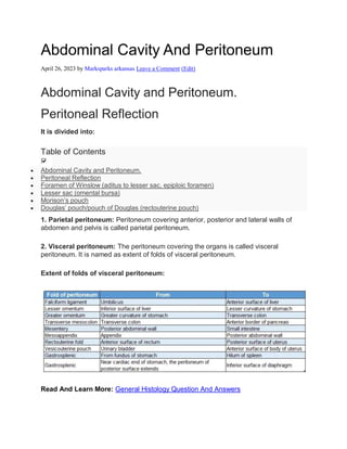 Abdominal Cavity And Peritoneum Questions And Answers | PDF