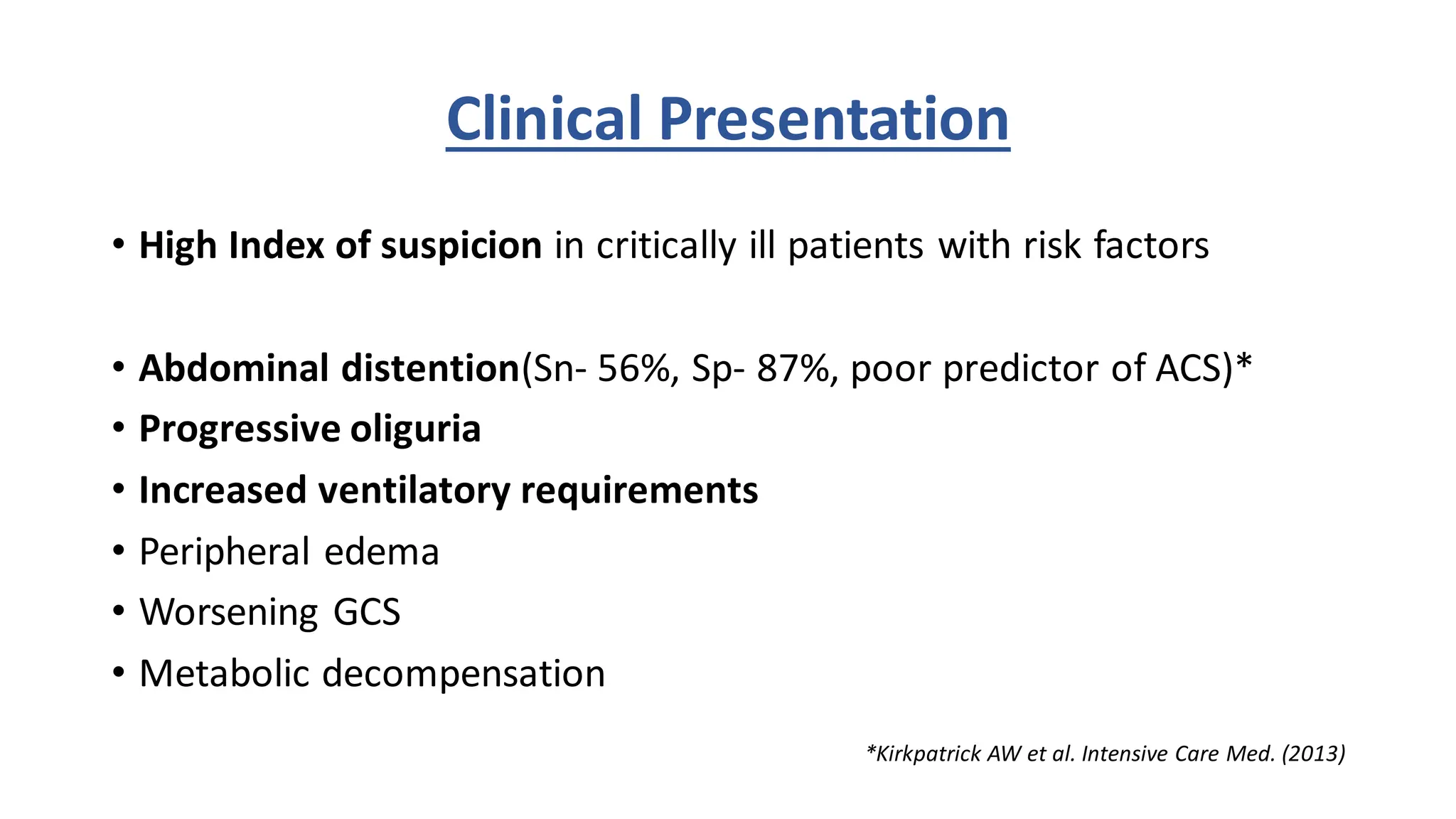 Abdominal Compartment Syndrome definition,presentation and managememt | PPT