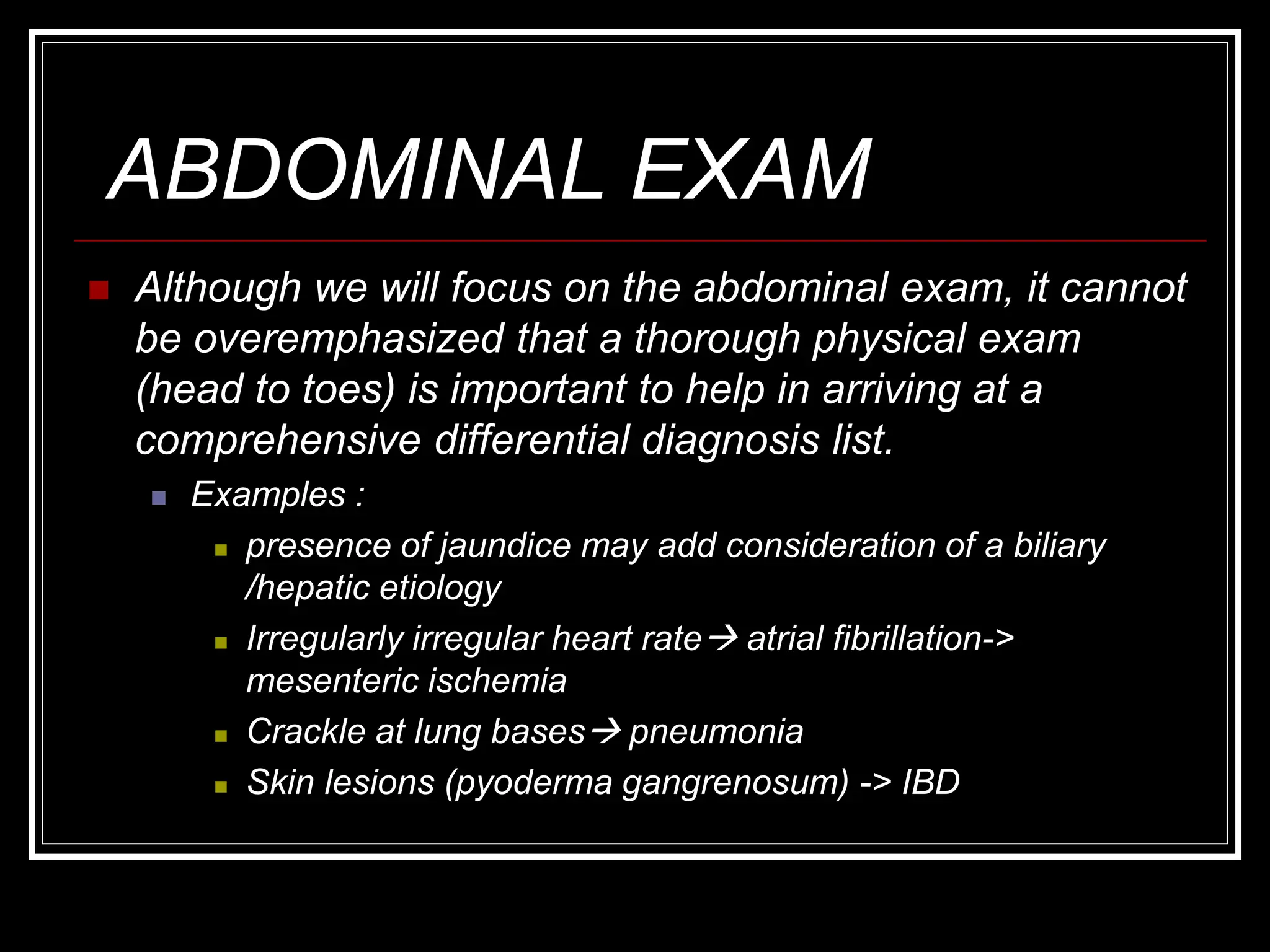 Abdominal Exam.ppt palpation auscaltation alll ae done | PPT