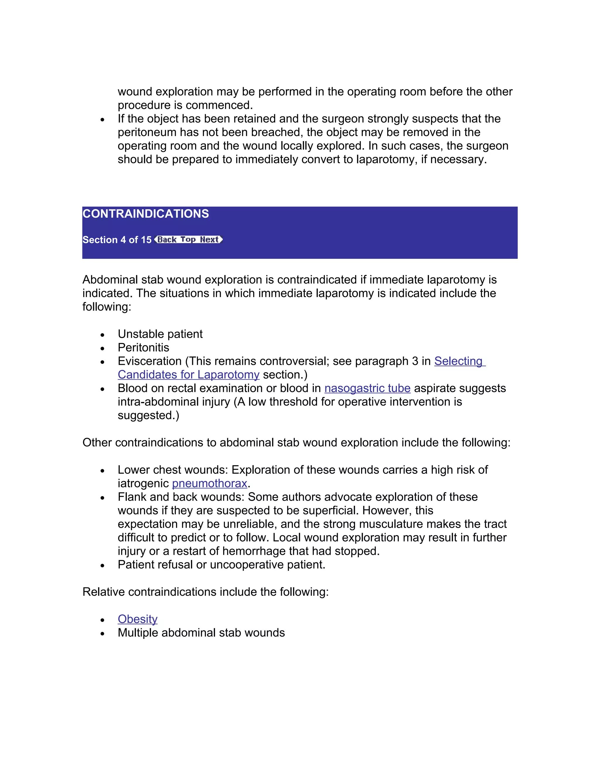 Abdominal stab wound exploration | DOC