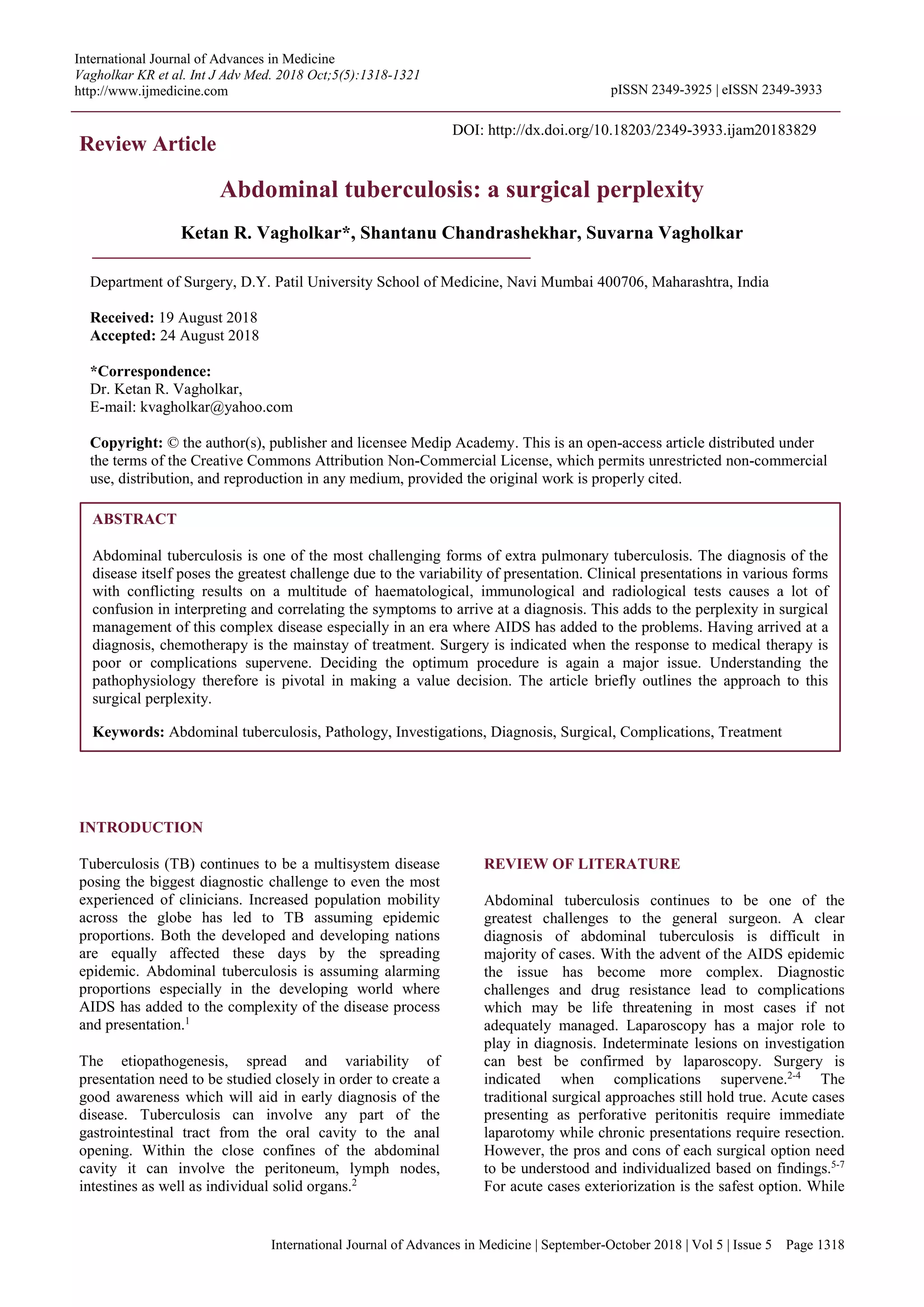 Abdominal tuberculosis: a surgical perplexity | PDF