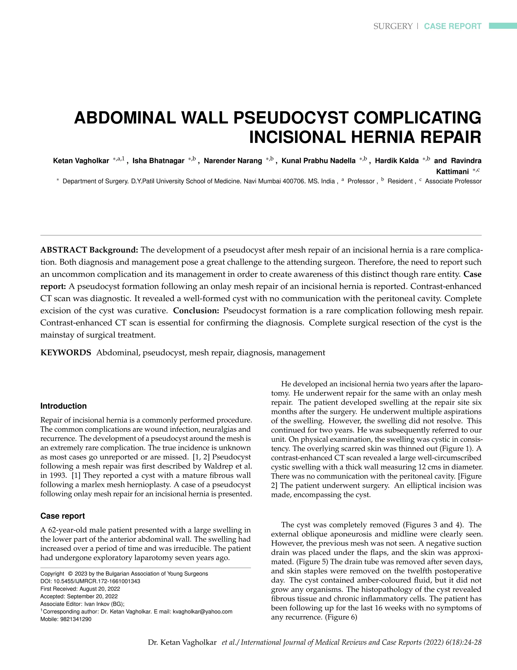 ABDOMINAL WALL PSEUDOCYST COMPLICATING INCISIONAL HERNIA REPAIR | PDF
