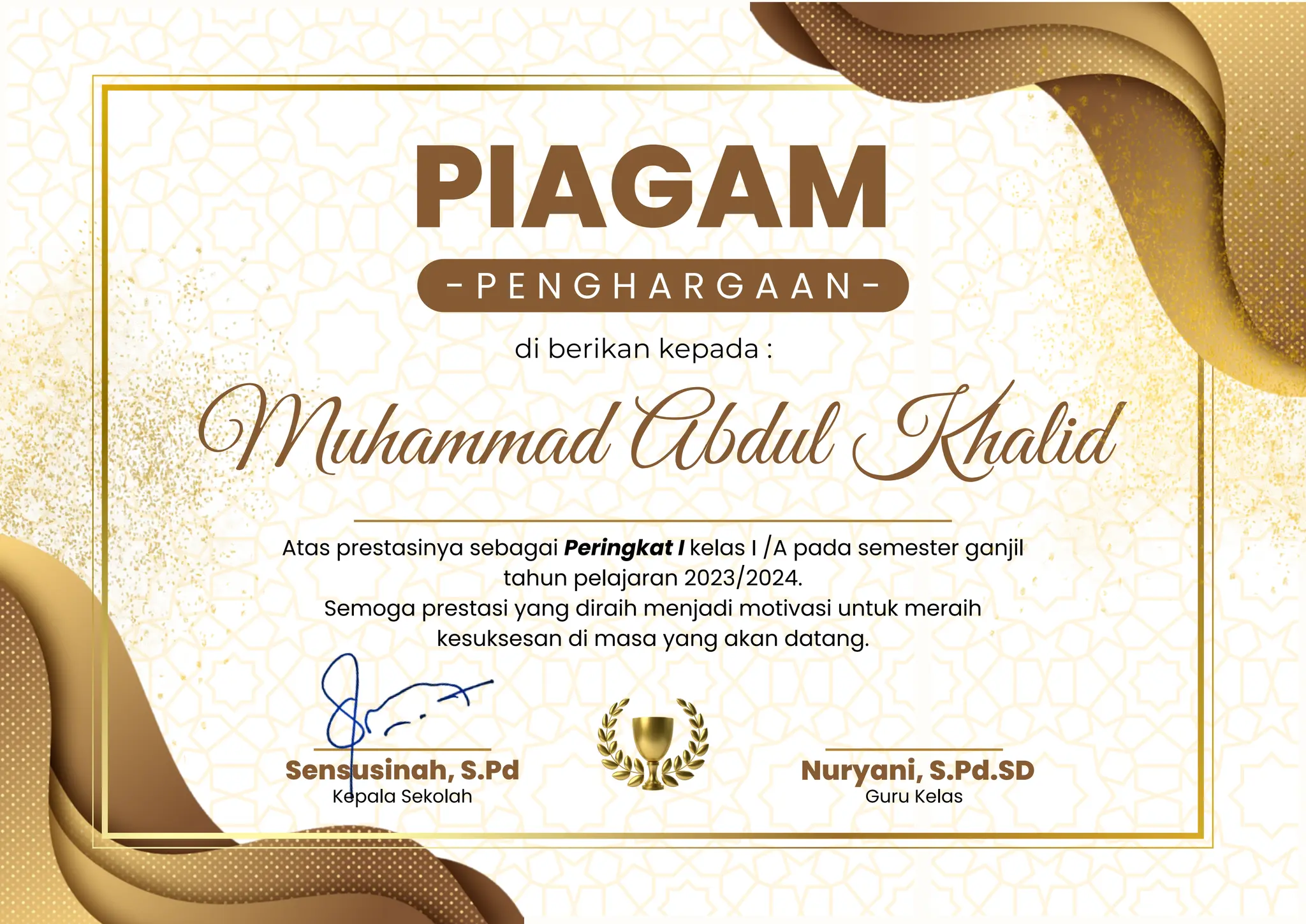 Contoh Piagam / sertifikat peringkat kelas | PDF