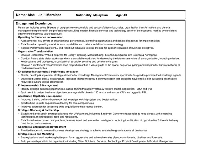 Abdul Jalil Maraicar Snap Shot Resume | PDF