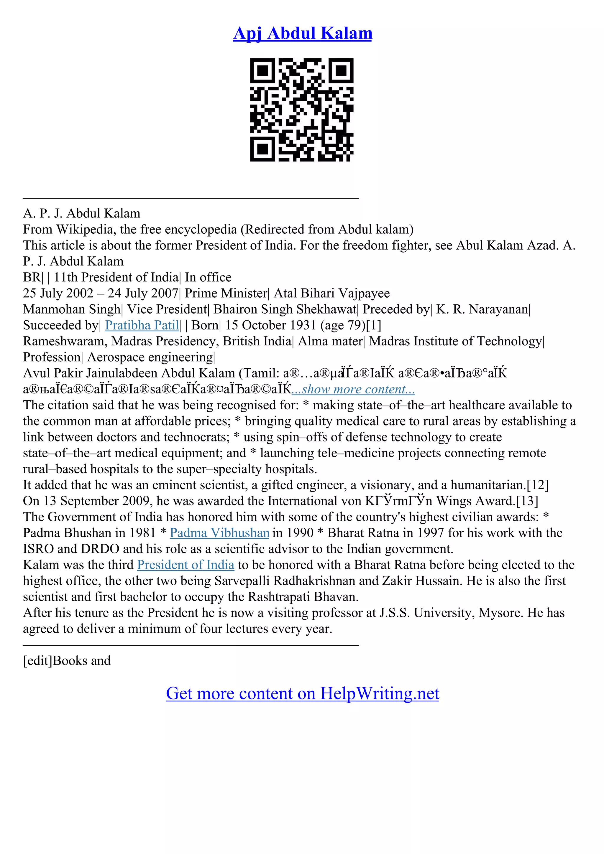 Abdul Kalam Essay | PDF