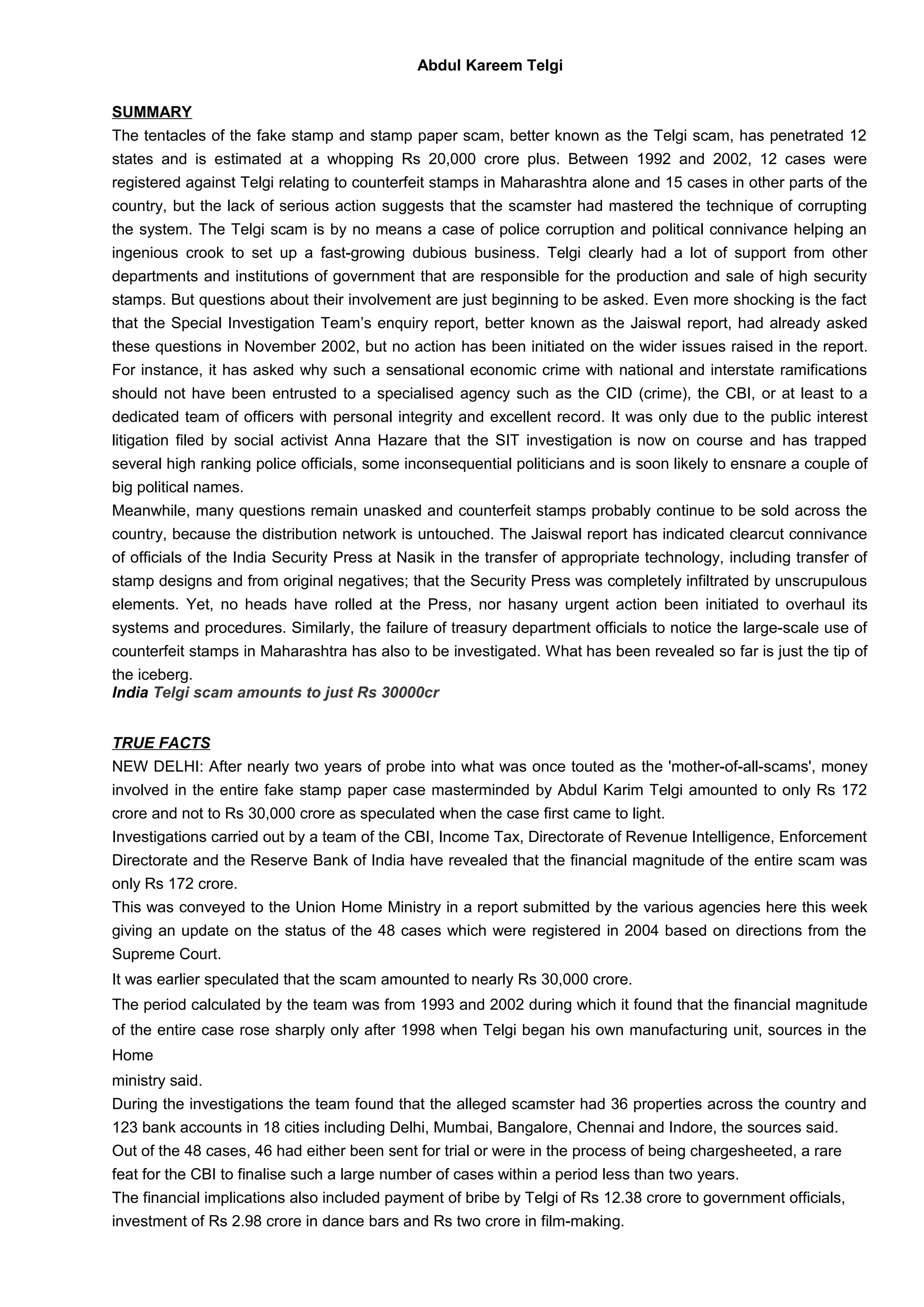 Abdul kareem telgi (1) | DOC | Crime & Harmful Acts to Individuals ...