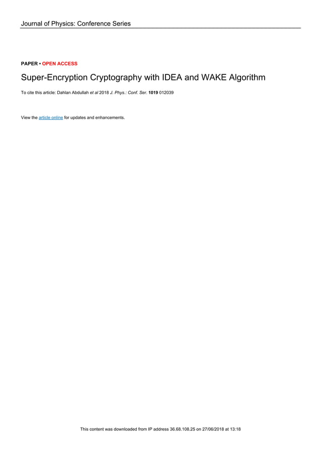 Super Encryption Cryptography With Idea And Wake Algorithm Pdf
