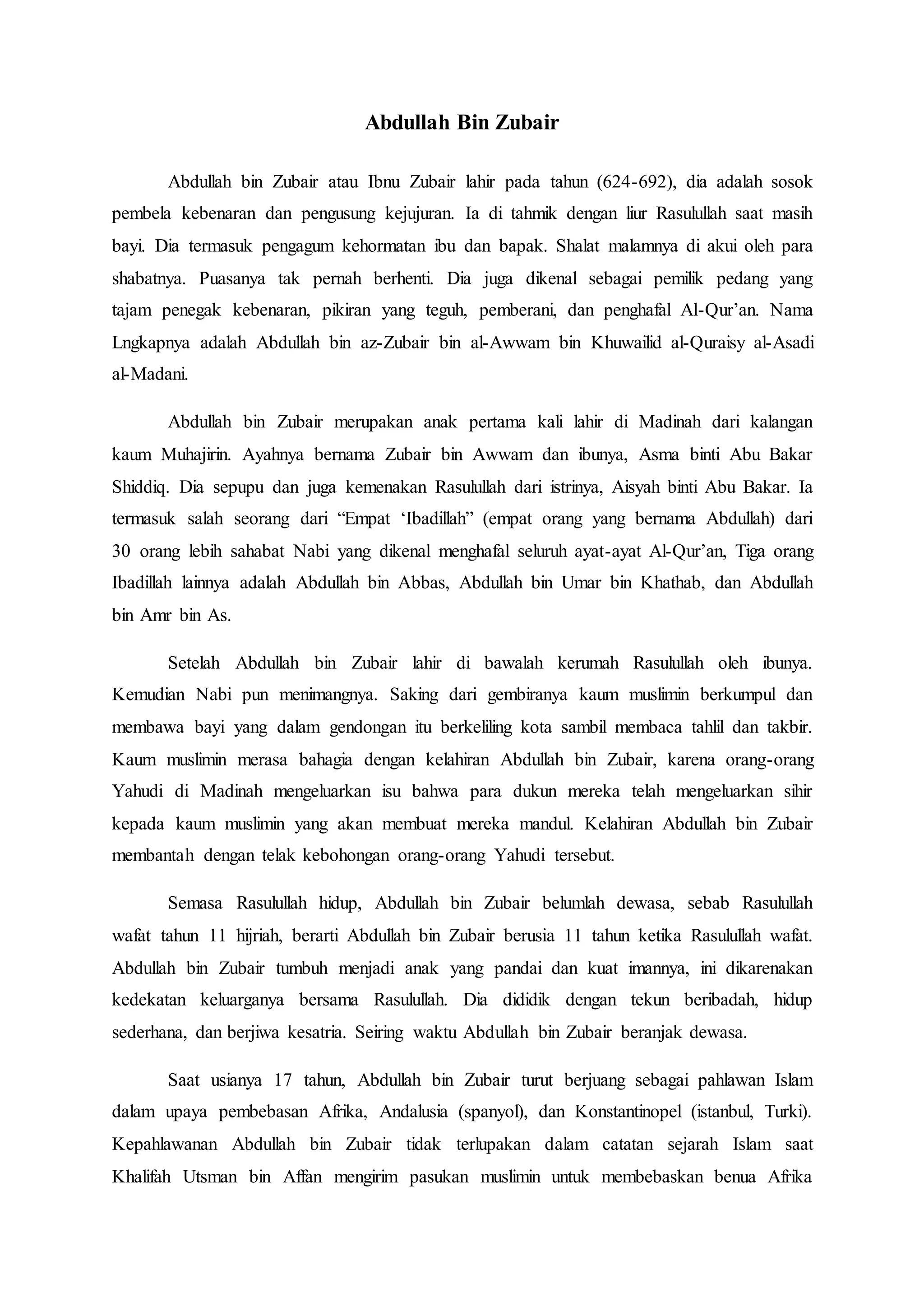 Abdullah bin zubair | DOCX